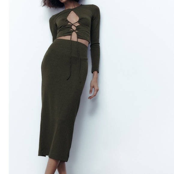 Zara | Dresses | Nwt Zara Cut Out Ribbed Top And Ribbed Midi Skirt ...